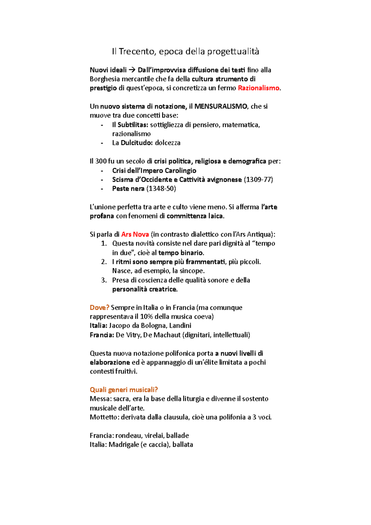 Il Trecento musicale - Il Trecento, epoca della progettualità Nuovi ...