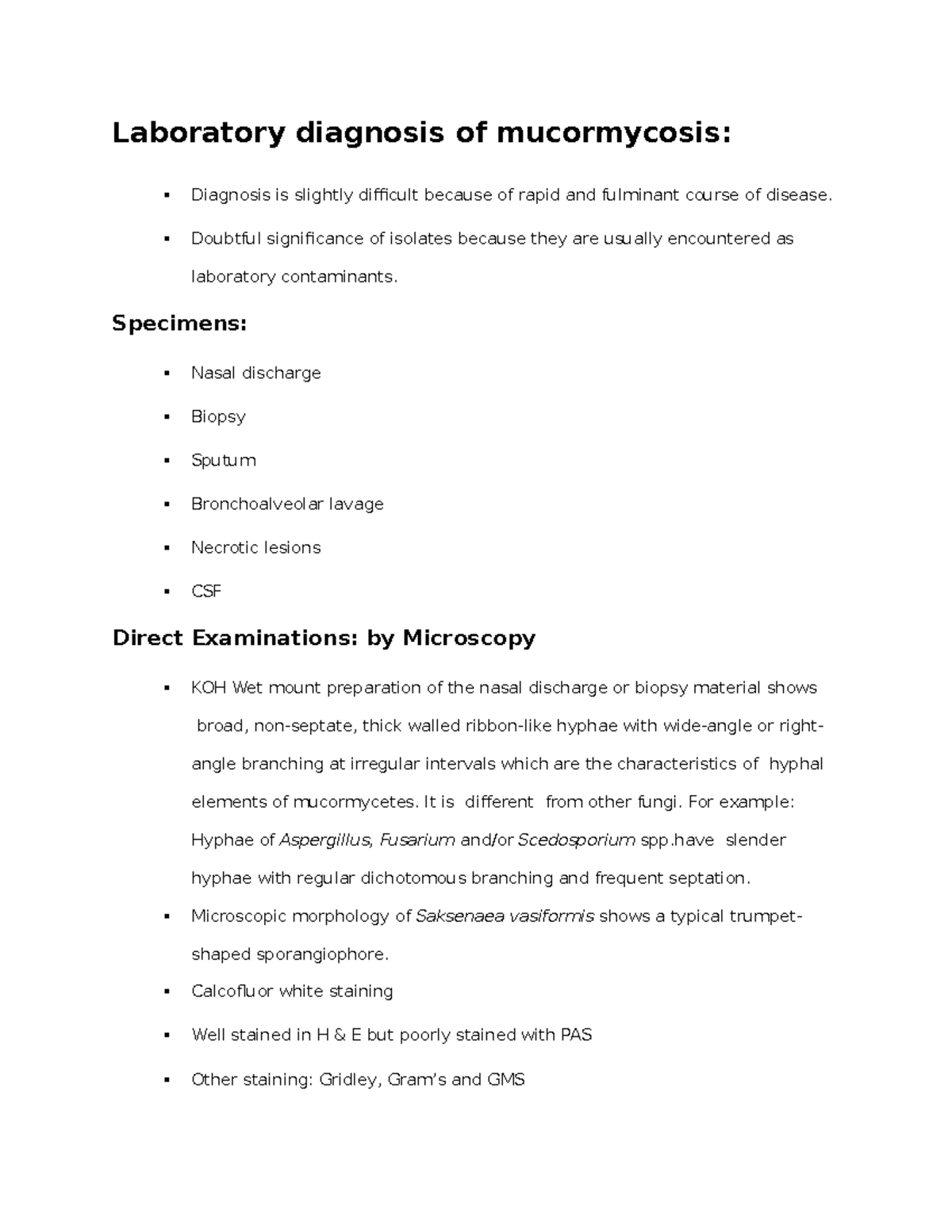 Biology Science 39 - Laboratory diagnosis of mucormycosis: Diagnosis is ...