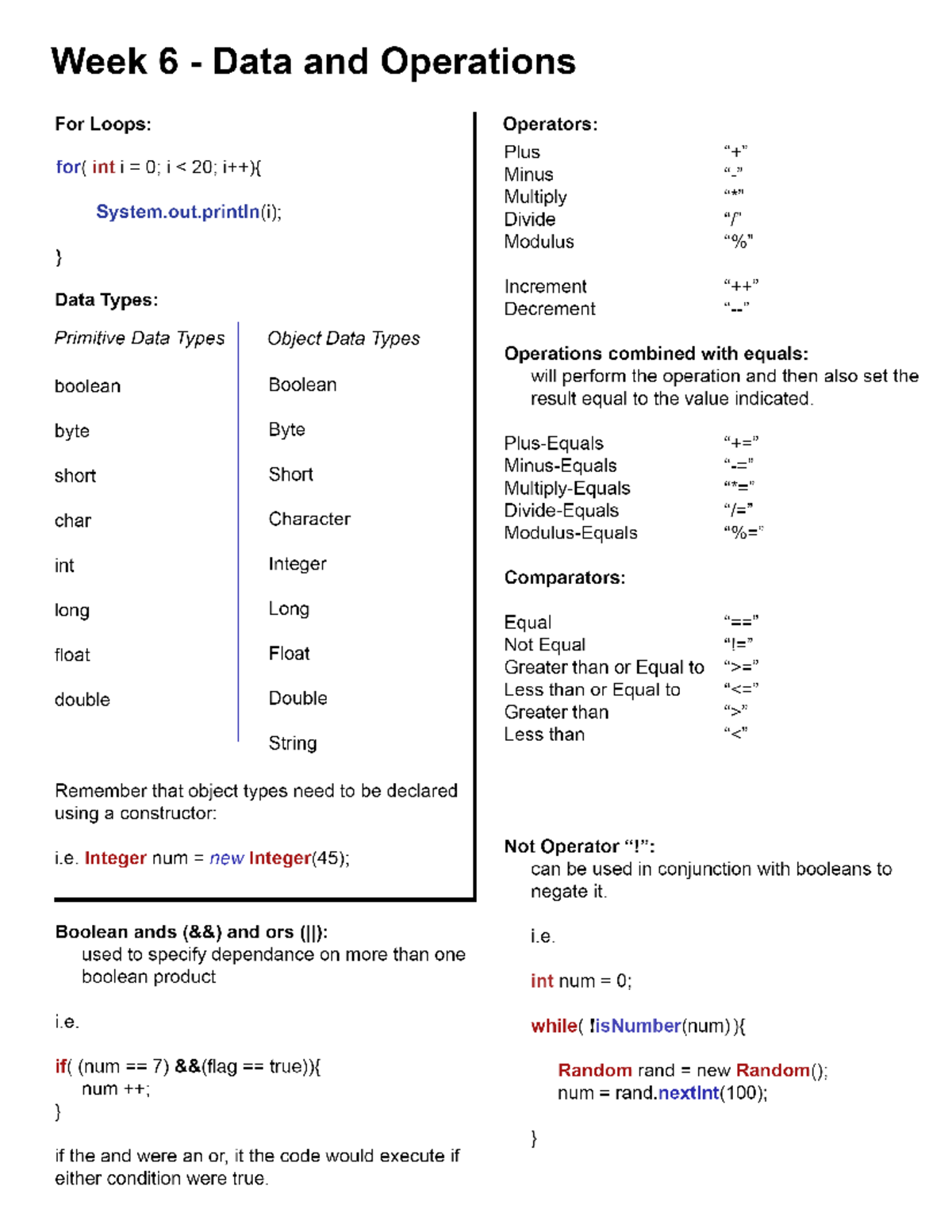 Week6 - Lecture notes 6 - Week 6 - Data and Operations For Loops ...
