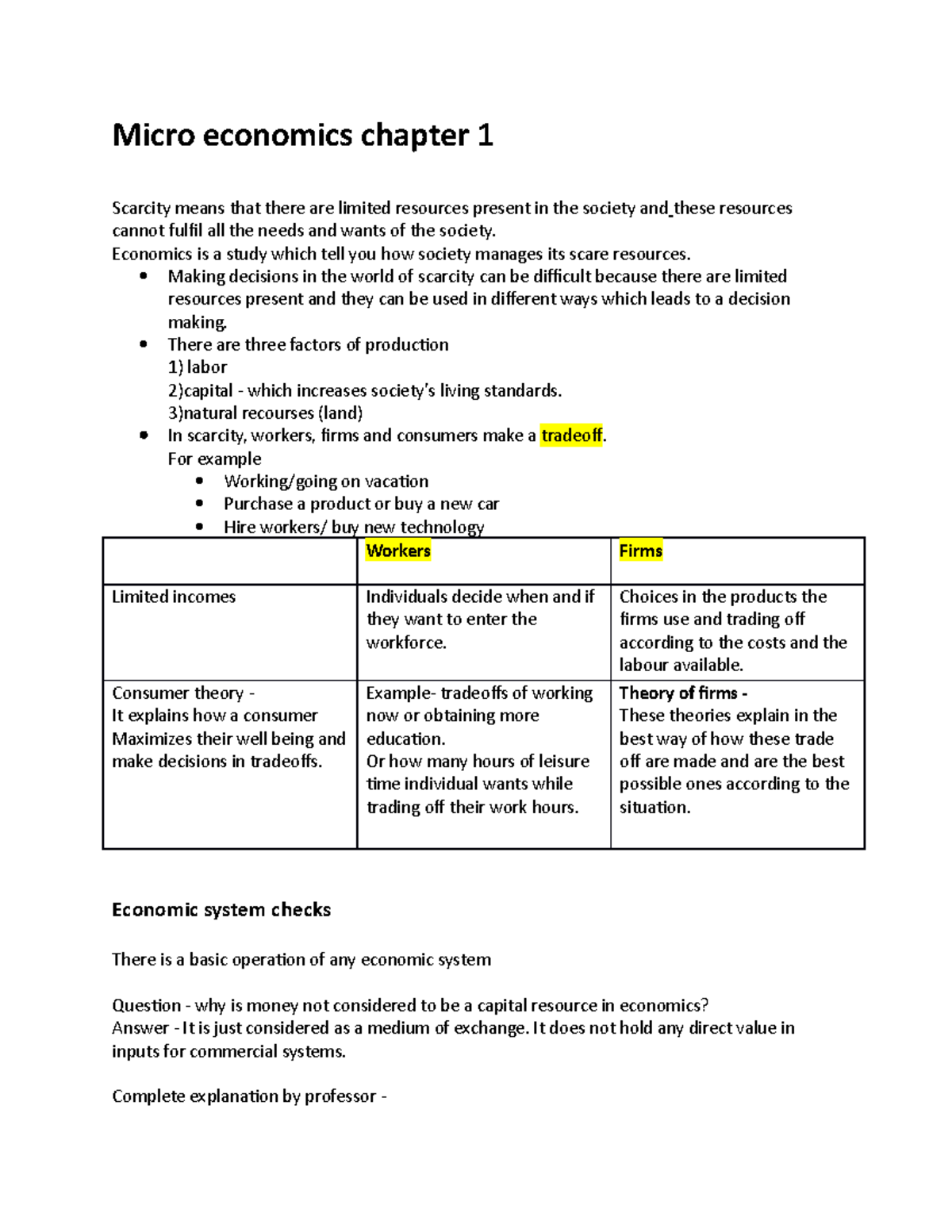 Chapter 1 handmade notes - Micro economics chapter 1 Scarcity means ...