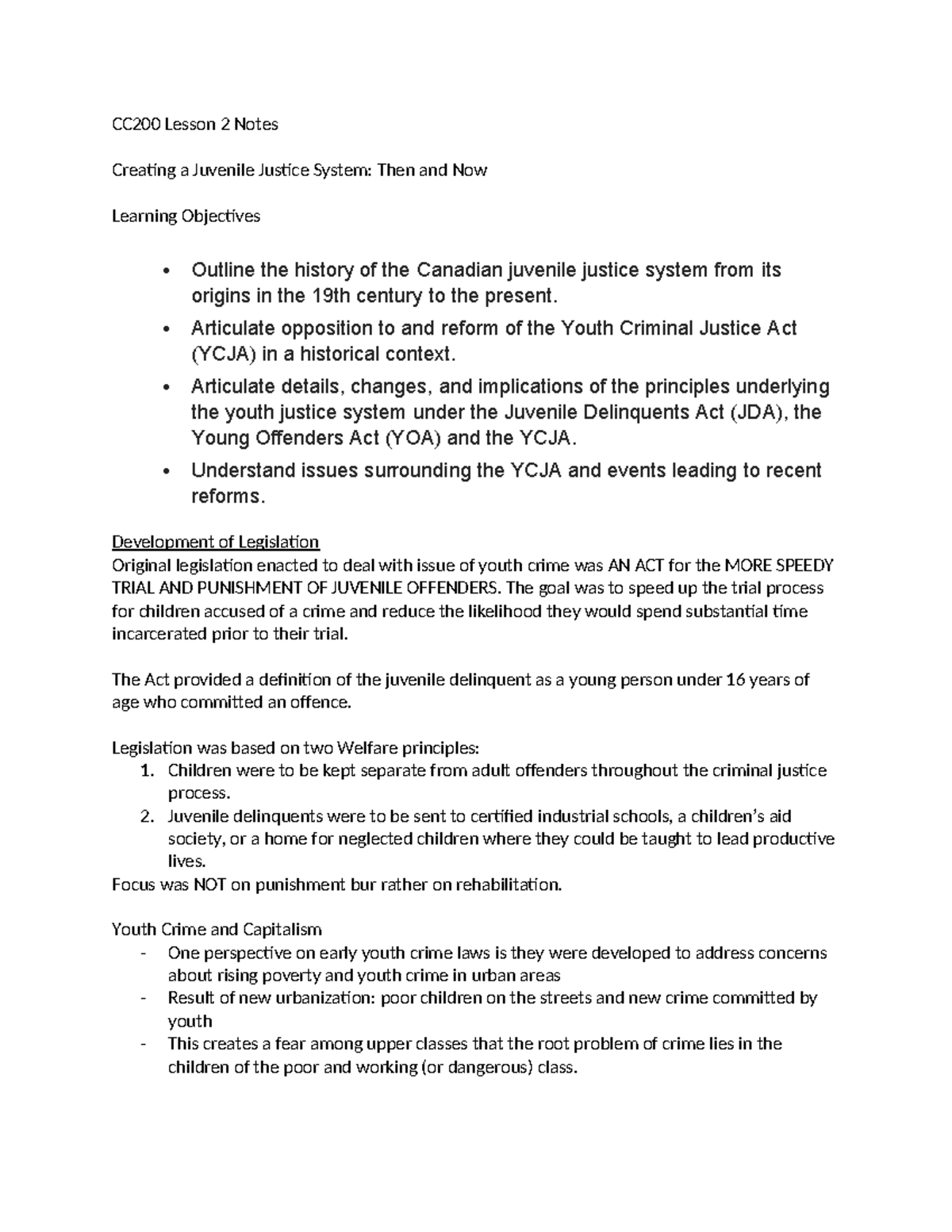 CC200 Lesson 2 Notes - CC200 Lesson 2 Notes Creating a Juvenile Justice ...