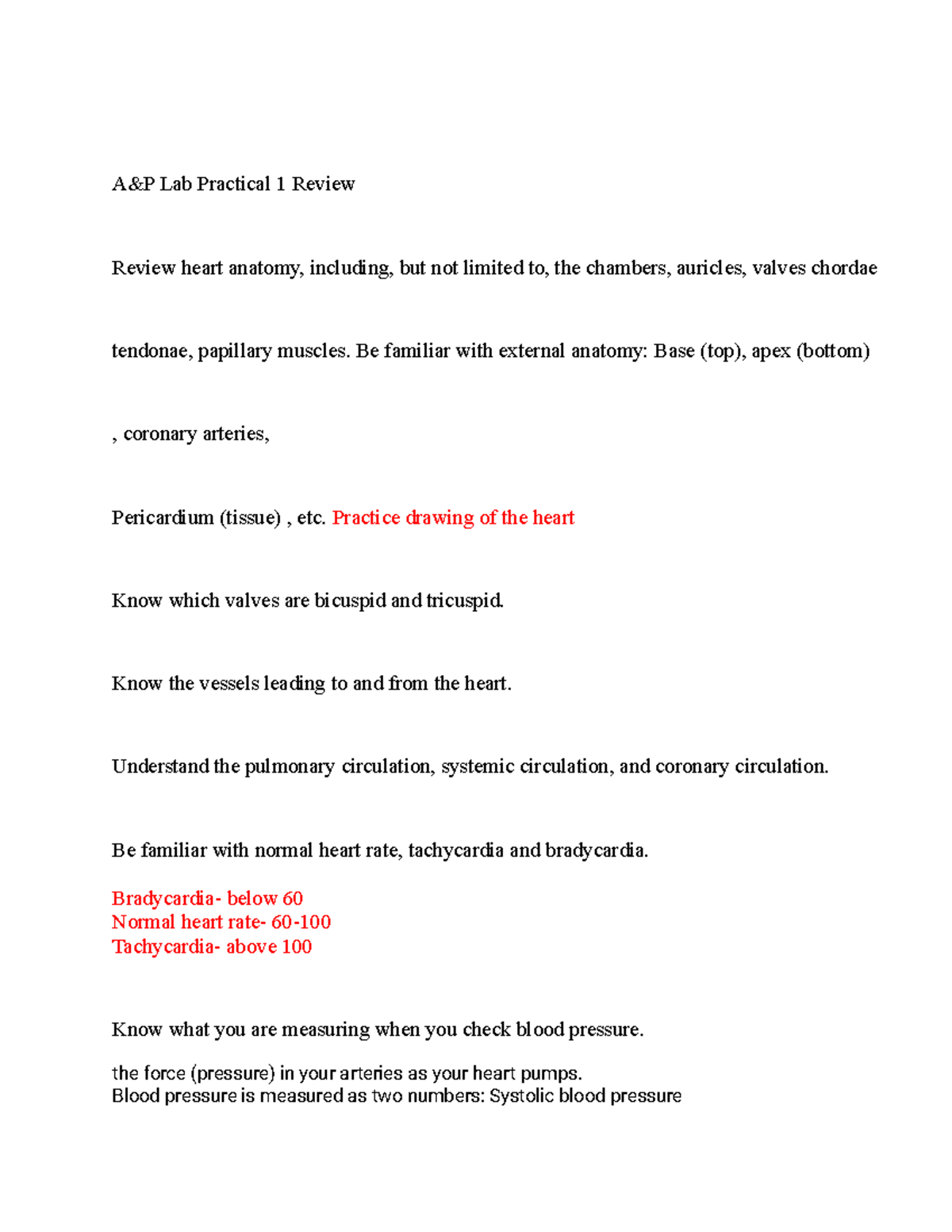 A&P Lab Practical 1 Review - A&P Lab Practical 1 Review Review heart ...