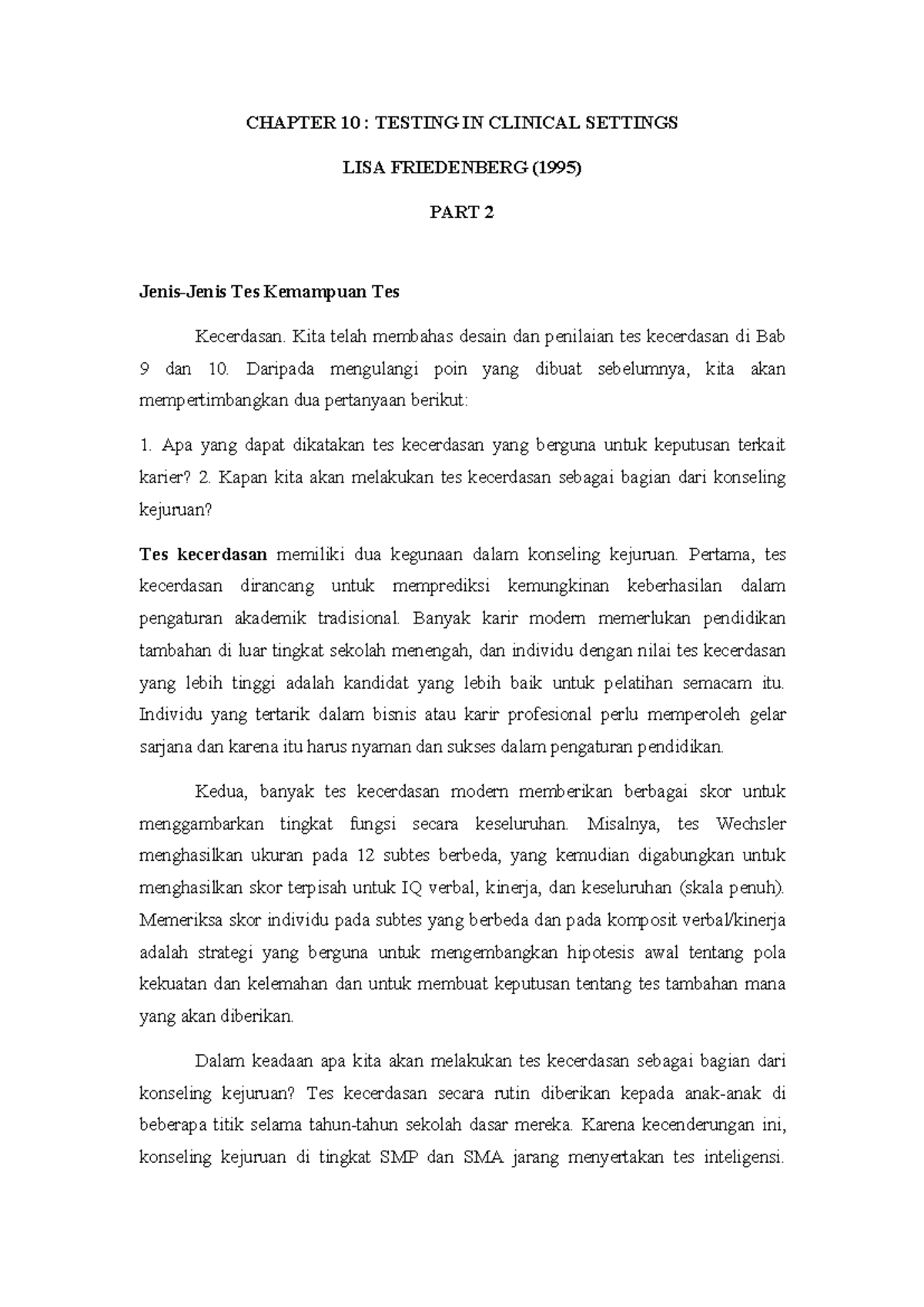 Chapter 10 Testing IN Clinical Settings PART 2 - CHAPTER 10 : TESTING ...