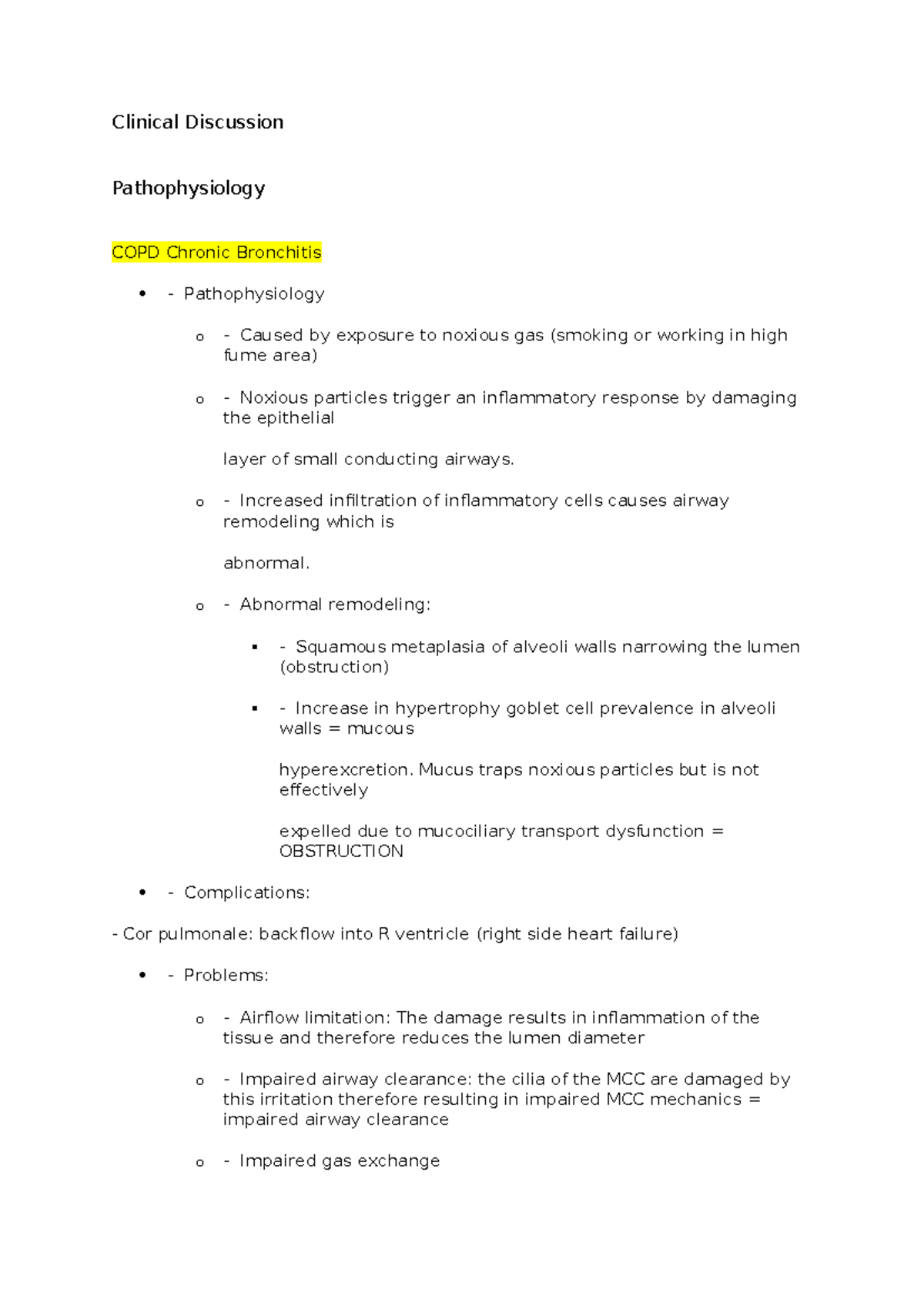 Clinical Discussion OSCE - Clinical Discussion Pathophysiology COPD ...