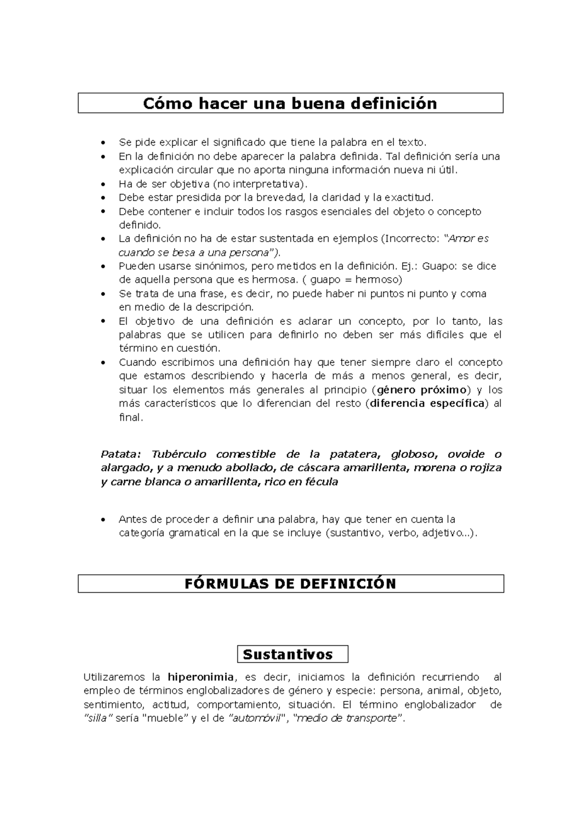 Cómo hacer una definición - FÓRMULAS DE DEFINICIÓN Sustantivos Cómo ...