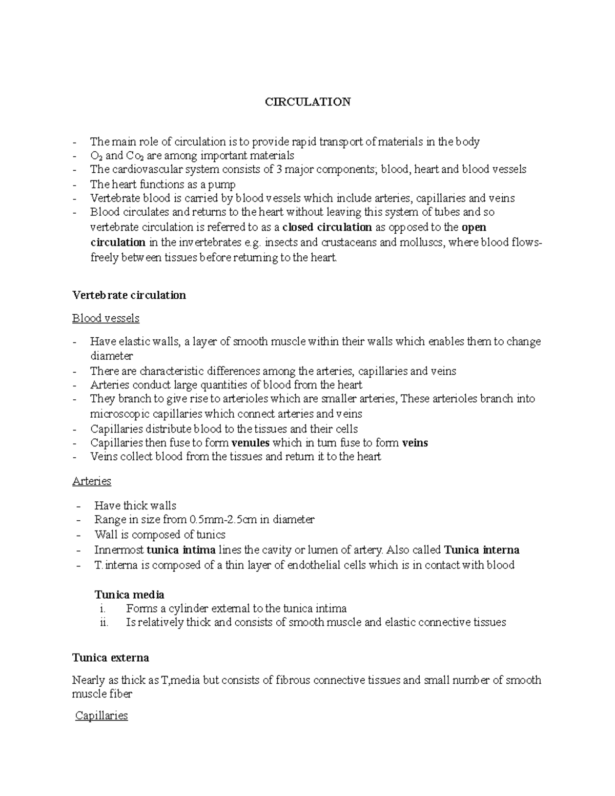 Circulation, B - CIRCULATION The main role of circulation is to provide ...