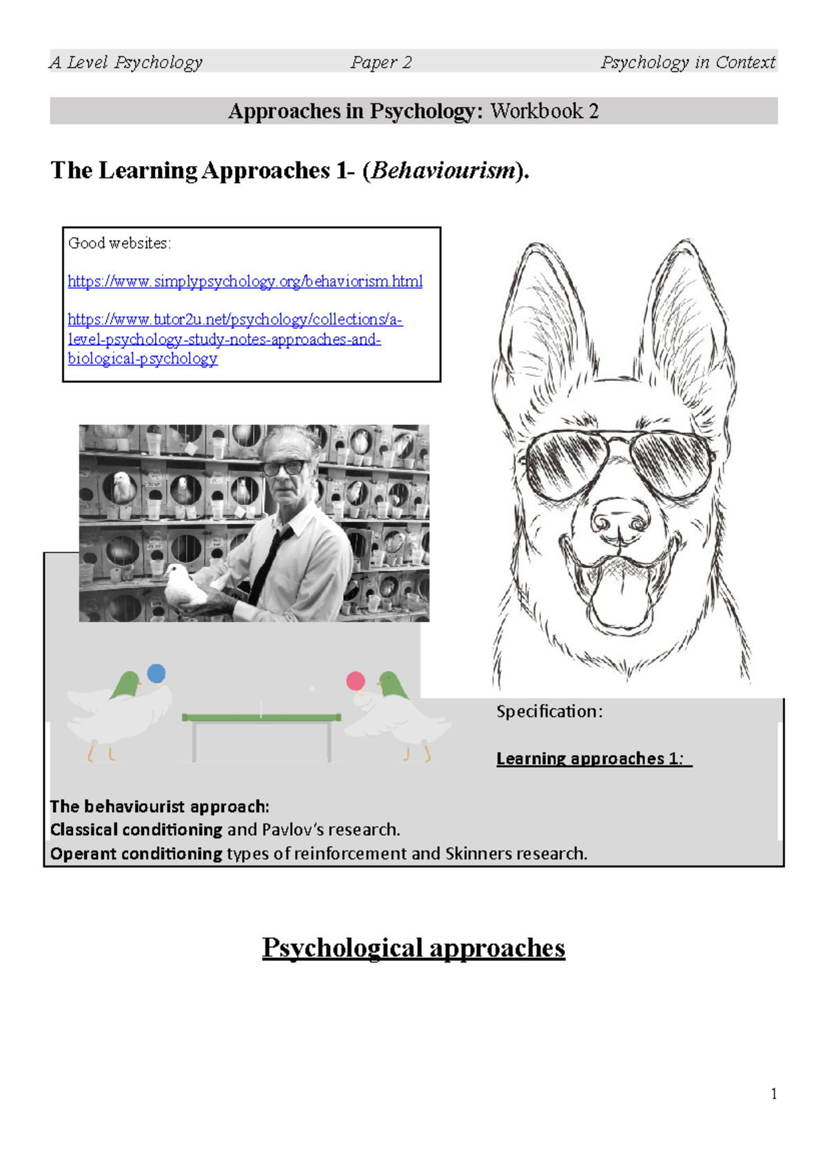 Approaches Workbook 2- Behaviourism. - A Level Psychology Paper 2 ...