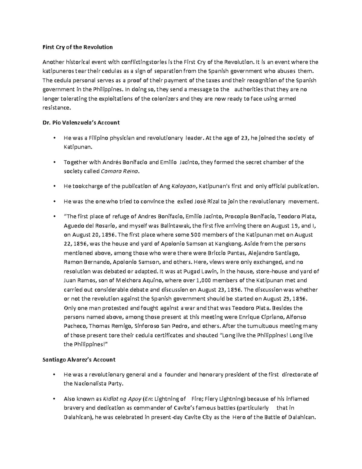 First Cry of the Revolution - Readings in Philippine History - Studocu
