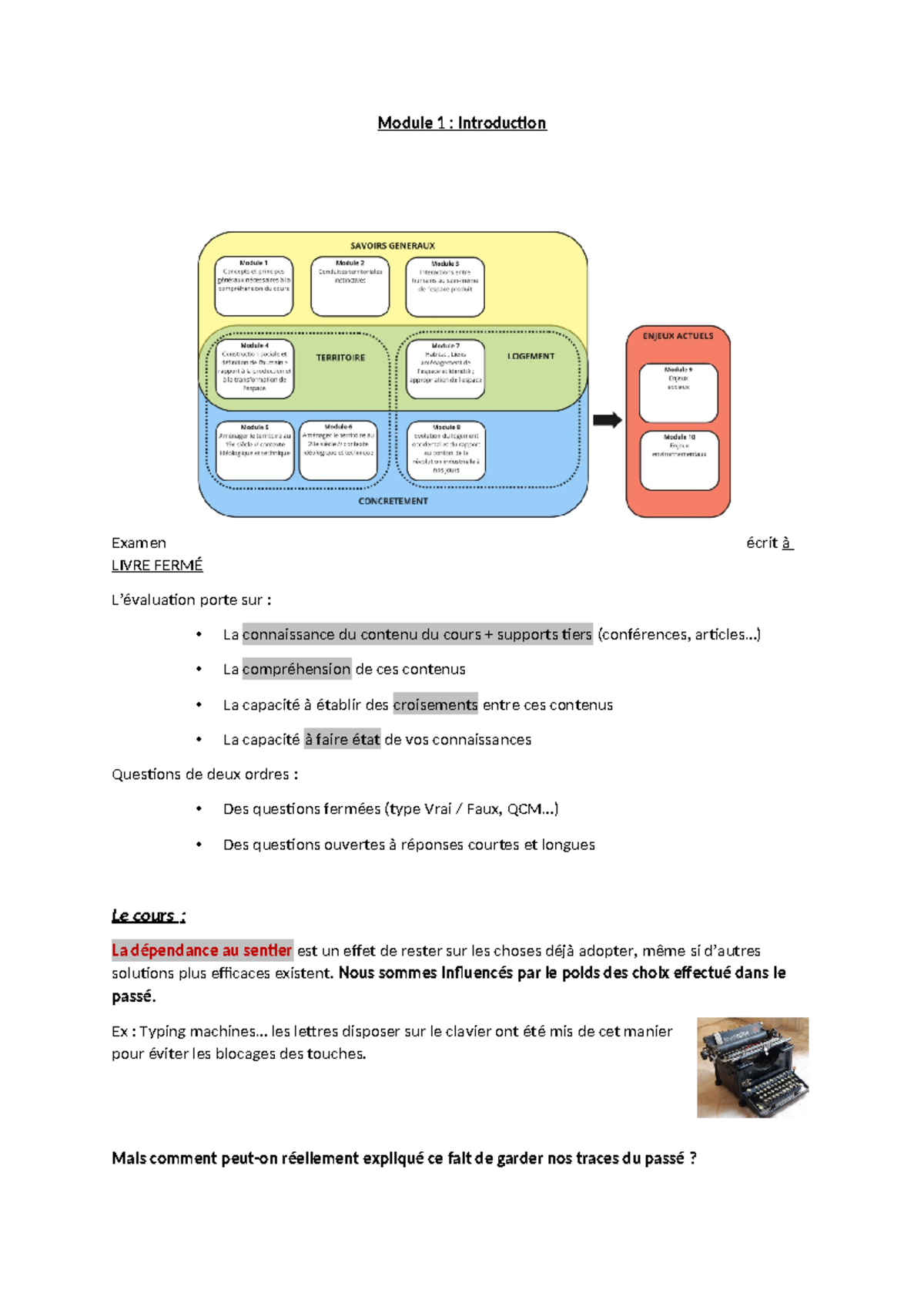 Module 1 - notes de cours - Module 1 : Introduction Examen écrit à ...