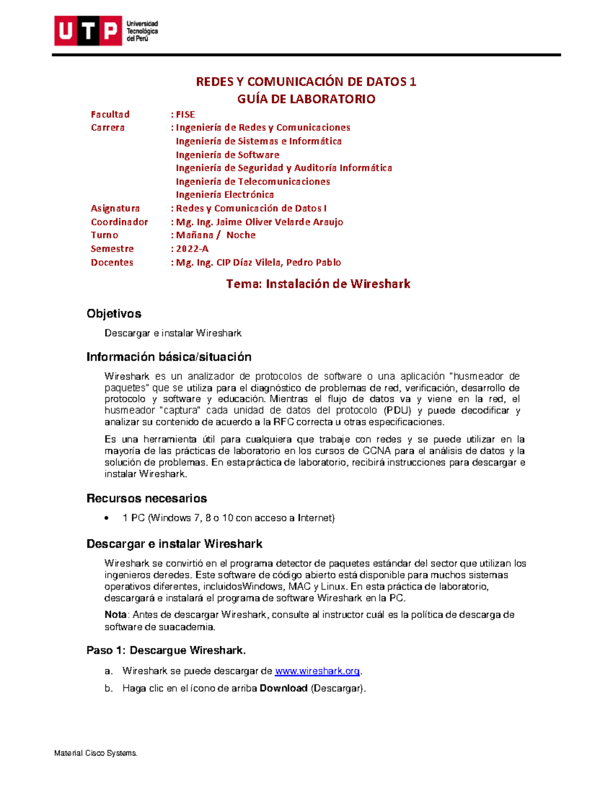 S02.s2-Installing Wireshark - REDES Y COMUNICACI”N DE DATOS 1 GUÕA DE LABORATORIO Facultad ...