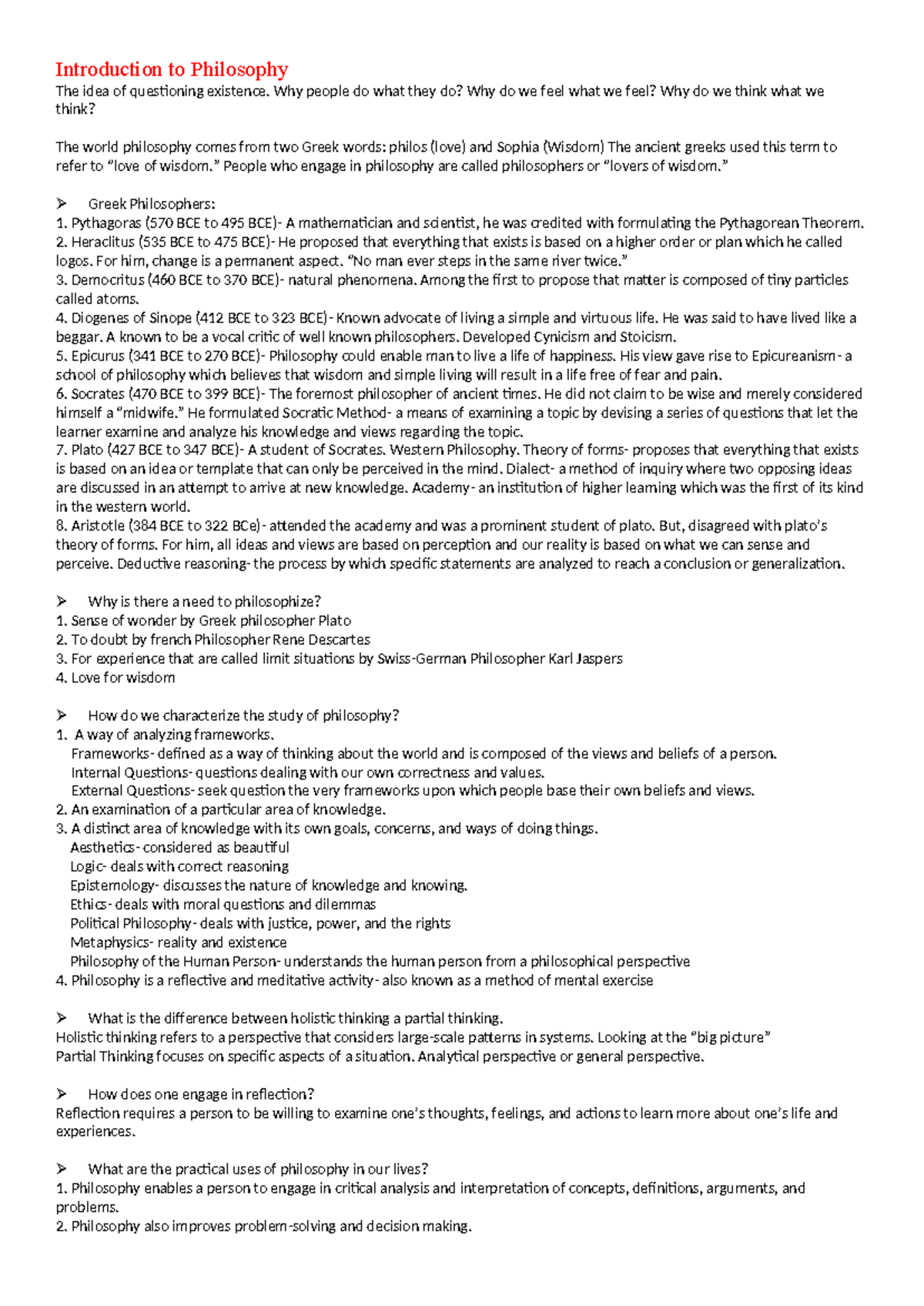Philosophy-notes - Pasting here my philosophy notes. For Grade 11 Stem ...