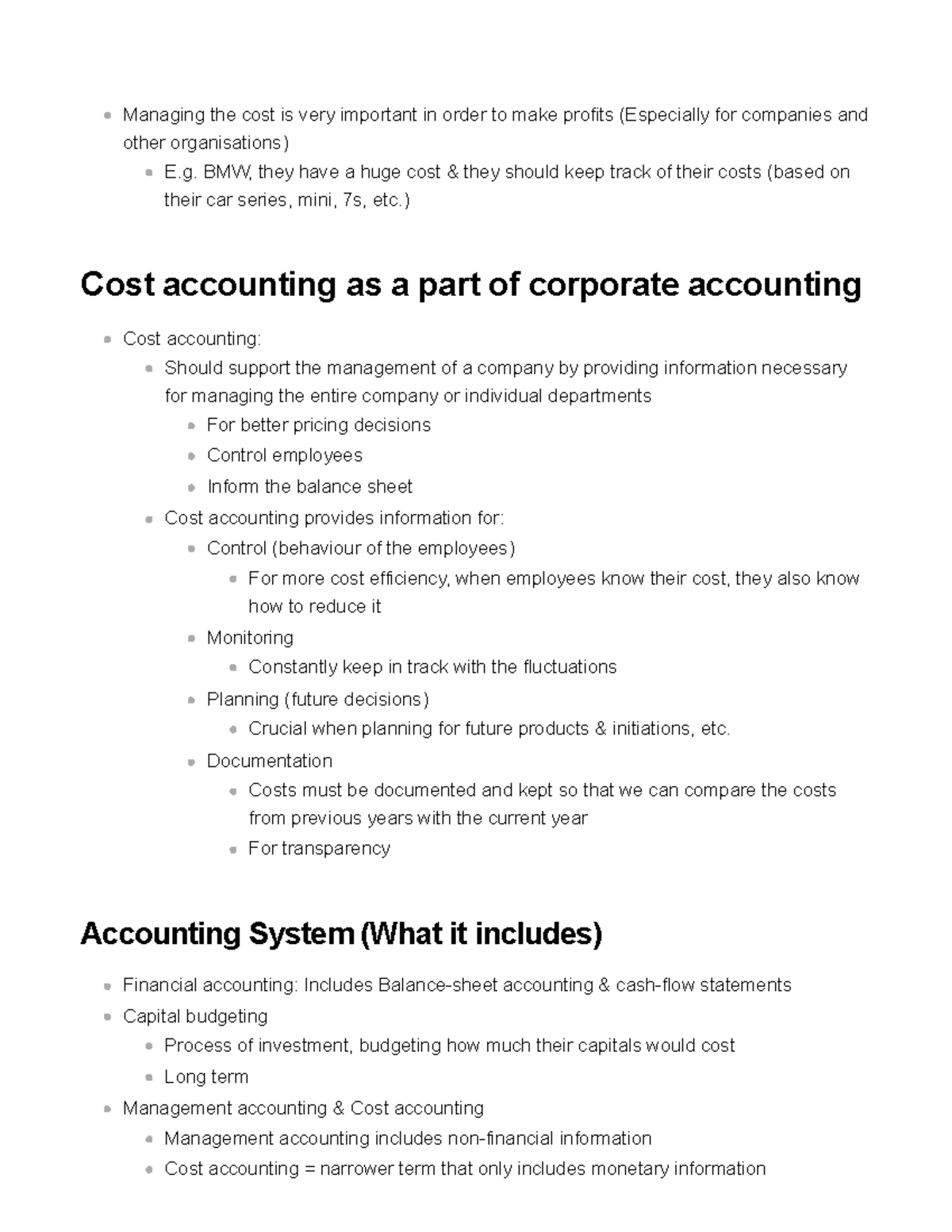 Cost Accounting combined note - Cost accounting as a part of corporate ...