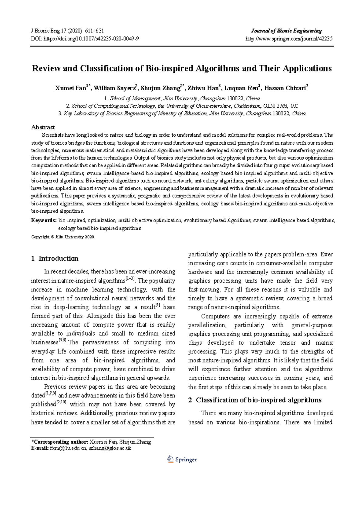 Classification of bio-ins alg - J Bionic Eng 17 (2020) 611–631 Journal ...