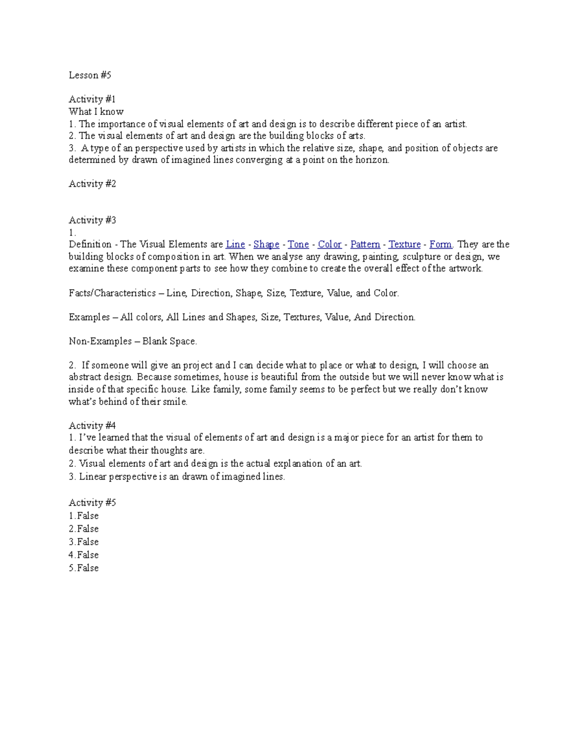 Lesson-5 - Lesson-5 - Lesson # Activity # What I know The importance of ...