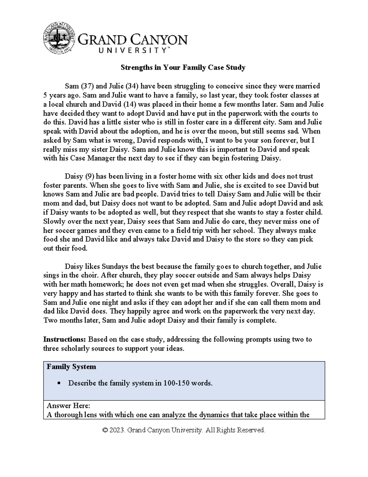 Strengths in Your Family Case Study - Sam and Julie want to have a ...