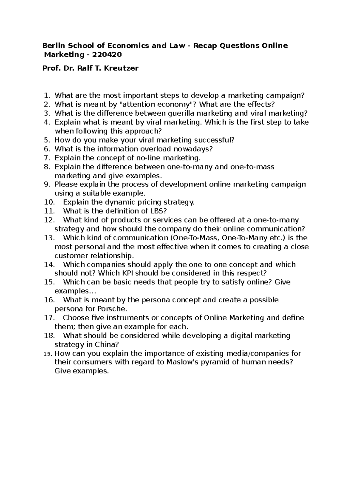 Recap Questions pt. 1 - Berlin School of Economics and Law - Recap ...