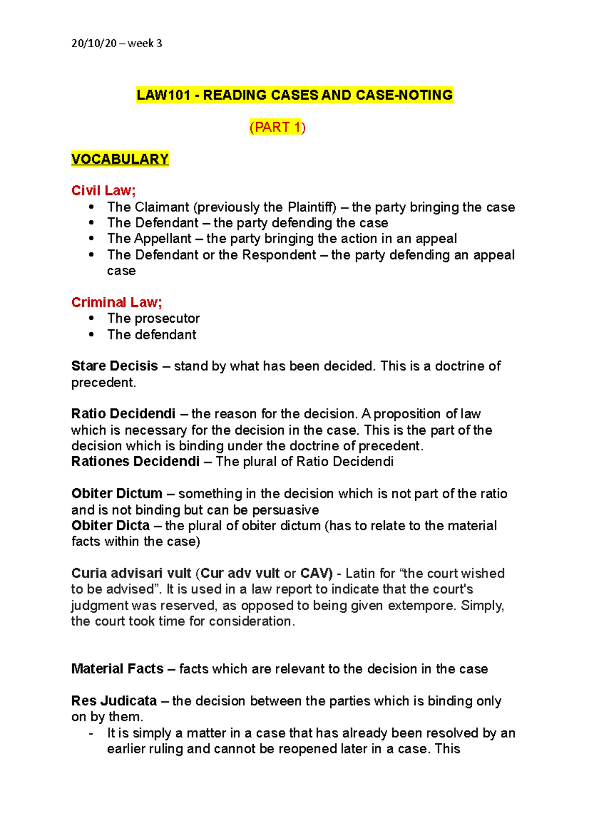 LAW101 topic 1 - Case-noting - LAW101 - READING CASES AND CASE-NOTING ...