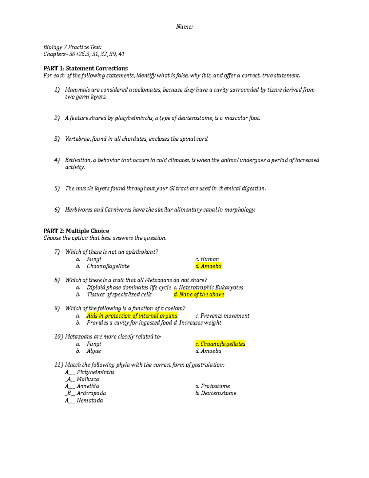 Biology Practice Test New N Improved - Name: Biology 7 Practice Test ...
