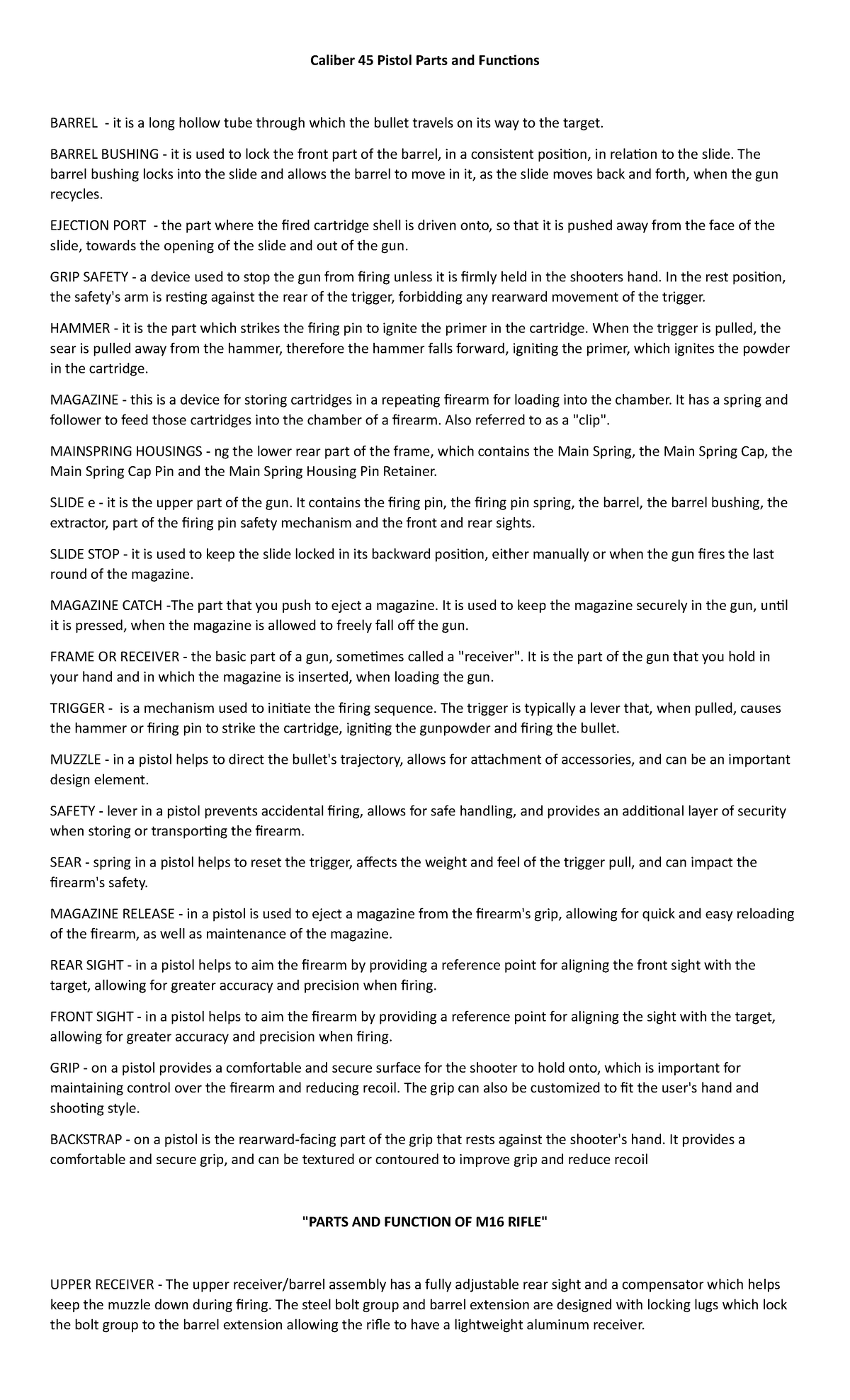 Ballistics - DFWD - Caliber 45 Pistol Parts and Functions BARREL - it ...