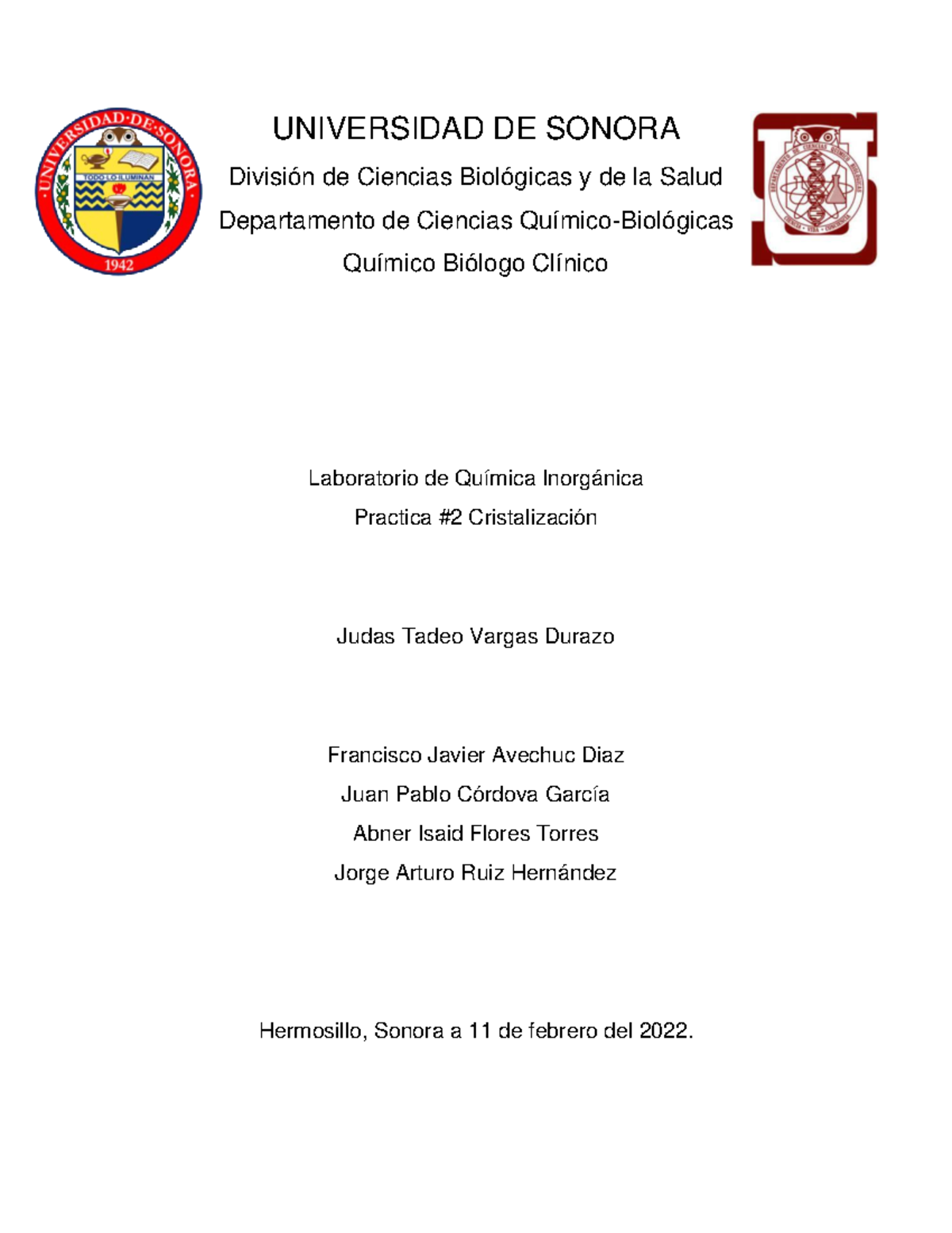 Reporte#2 Cristalización, Universidad de Sonora, quimica - Química ...