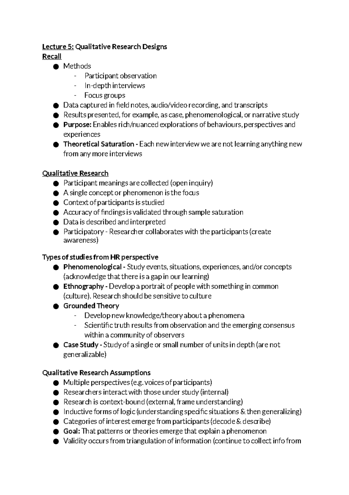 Research 4420 - Lecture 5 - Lecture 5: Qualitative Research Designs ...