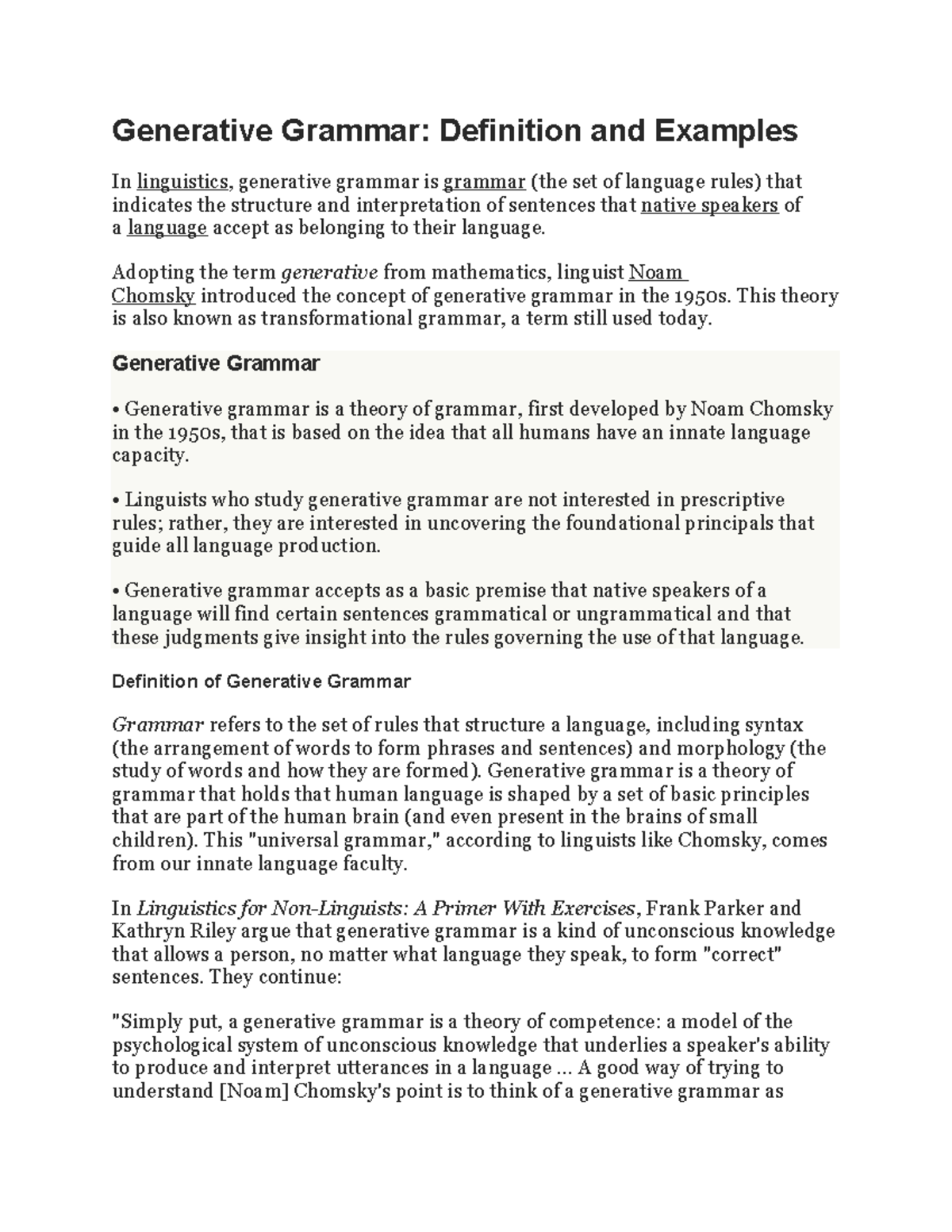 Generitivism - linguistics - Generative Grammar: Definition and ...