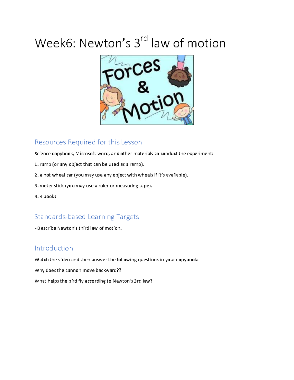 Week 6 Newton's third law of motion - Week6: Newton 9 s 3 rd law of ...