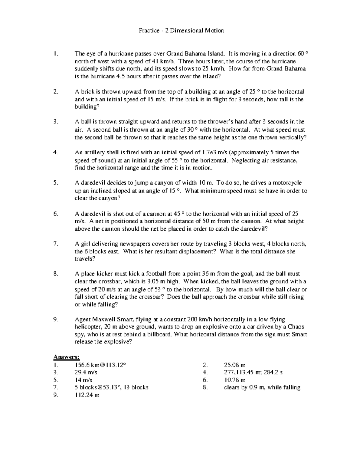 PHY 201 - Homework Problems - Practice - 2 Dimensional Motion The eye ...