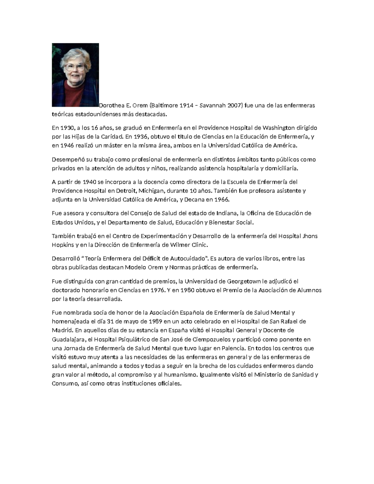 Dorothea .E. OREM - Dorothea E. Orem (Baltimore 1914 – Savannah 2007 ...