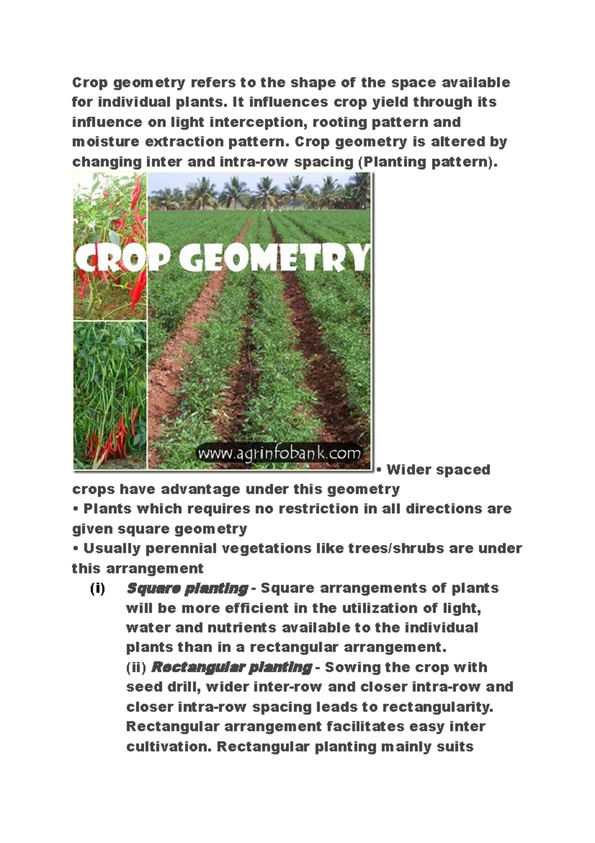Crop density and geometry - Crop geometry refers to the shape of the ...