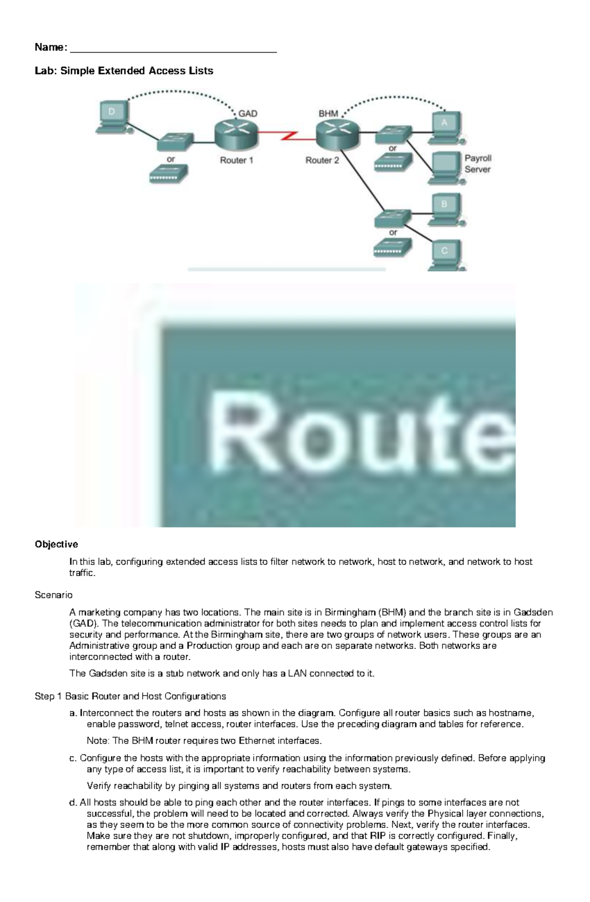 Data Communication and Networking 3 Laboratory Access Control Lists 2 ...