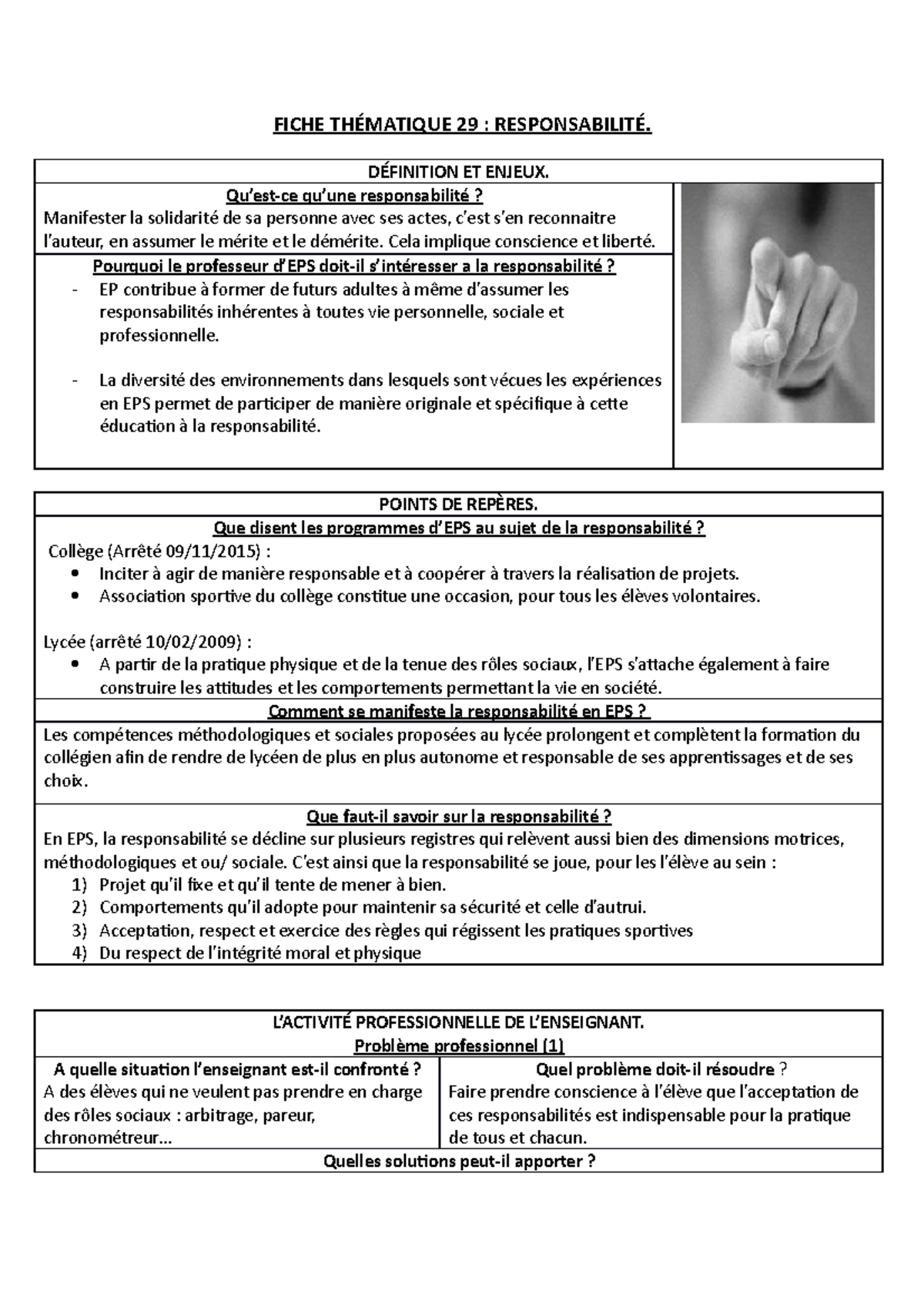 fiche sur la responsabilité - FICHE THÉMATIQUE 29 : RESPONSABILITÉ ...
