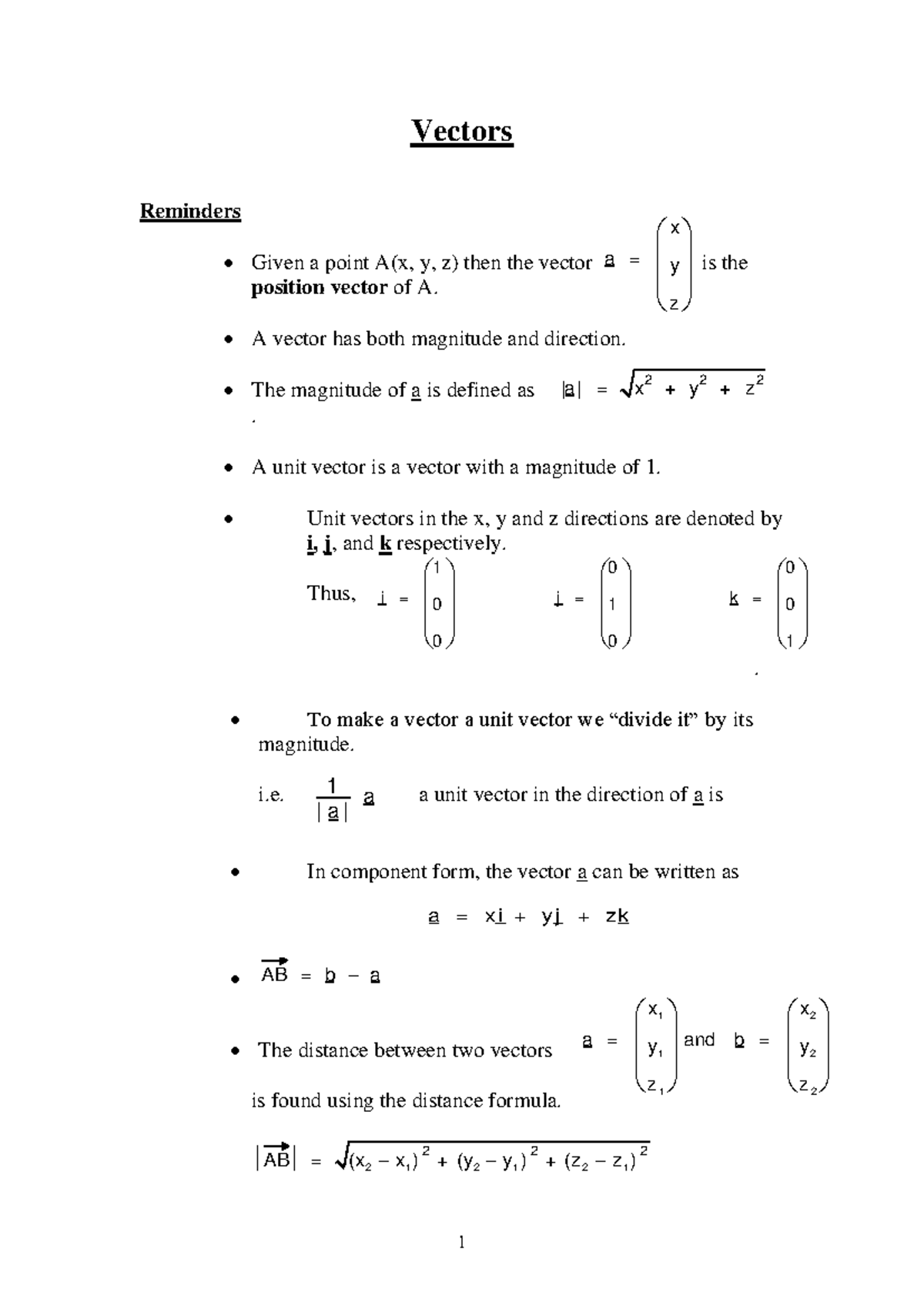 7. Notes and questions (Vector equations of lines) - Vectors Reminders ...