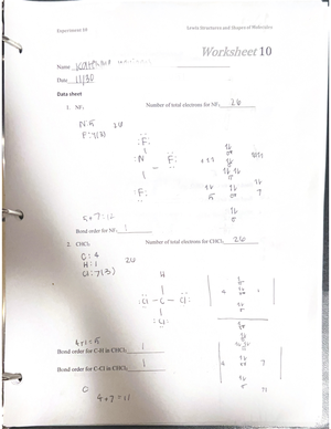Lab Data Sheet 5 - General Chemistry 1 - Data Sheet 5 Date 0 1011 Lab ...