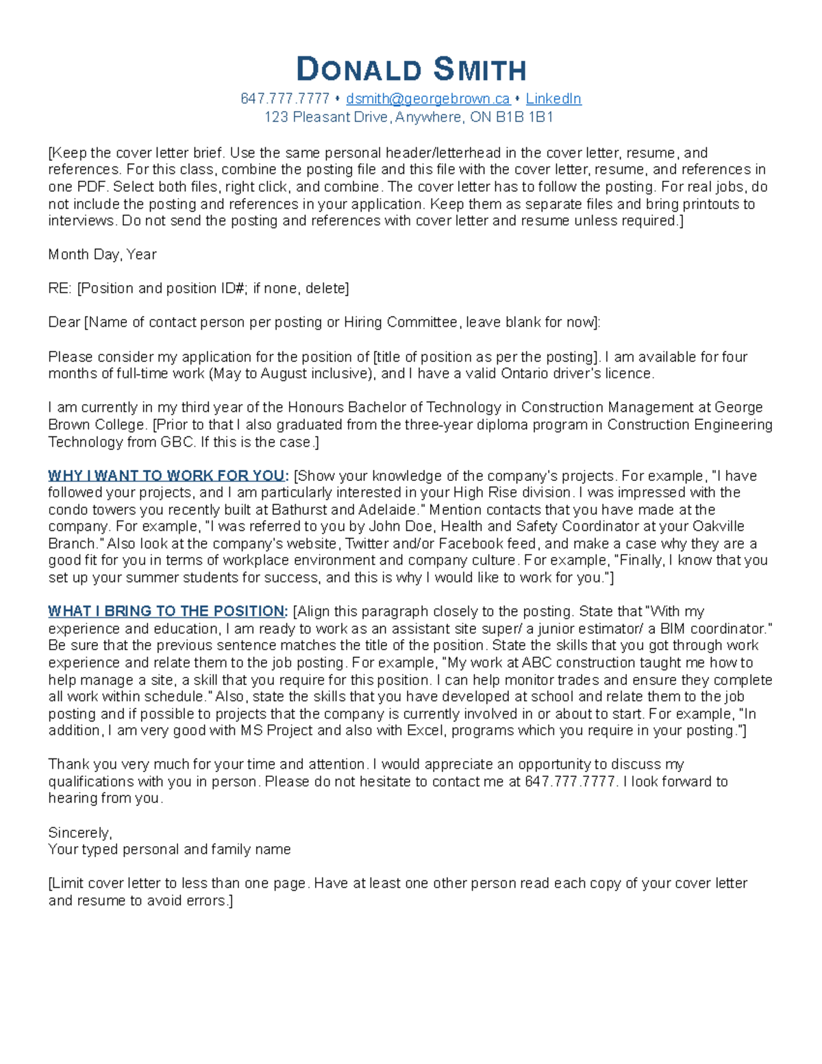 Week 1 cover letter and resume - model third year 1 - DONALD SMITH 647. ...