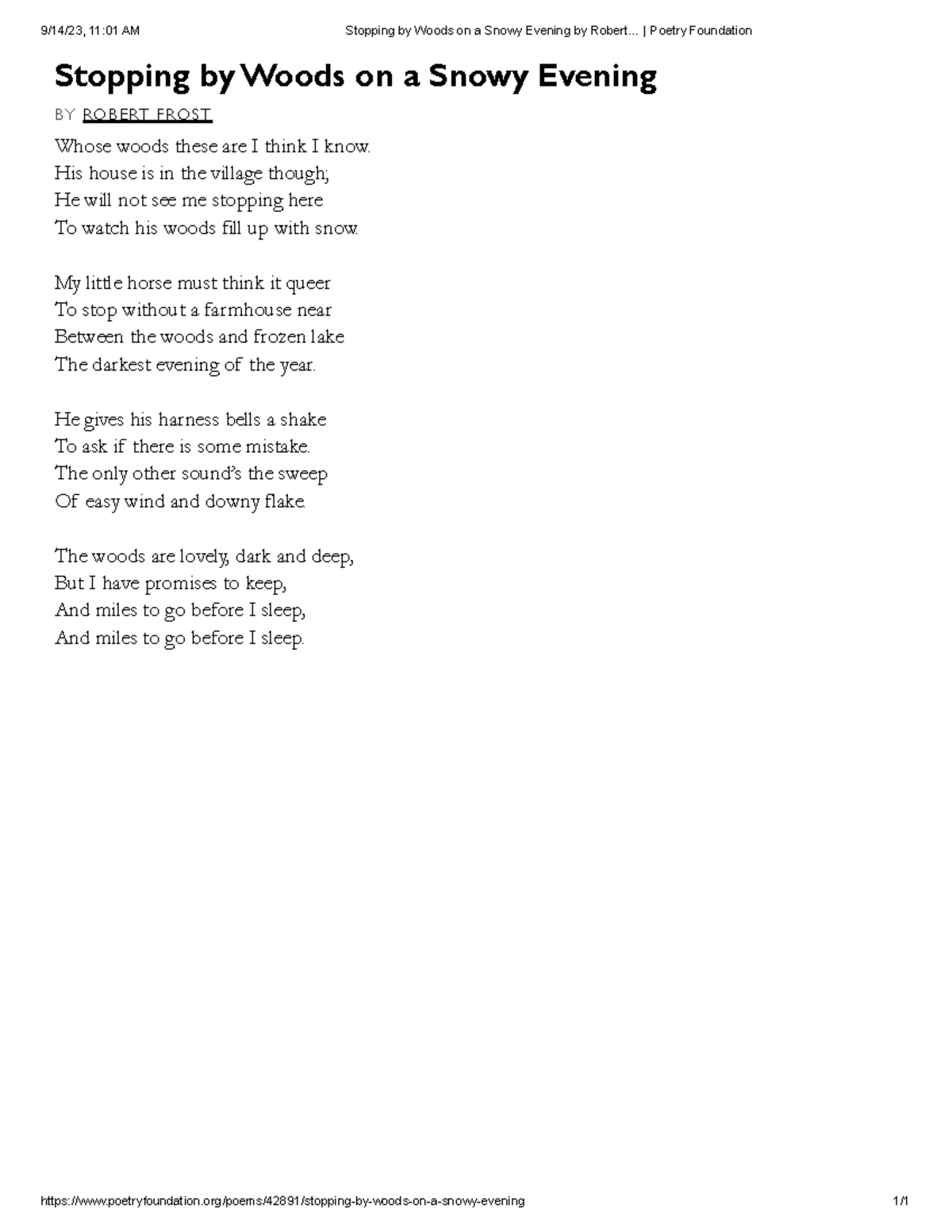 Stopping by Woods on a Snowy Evening by Robert… Poetry Foundation - 9 ...