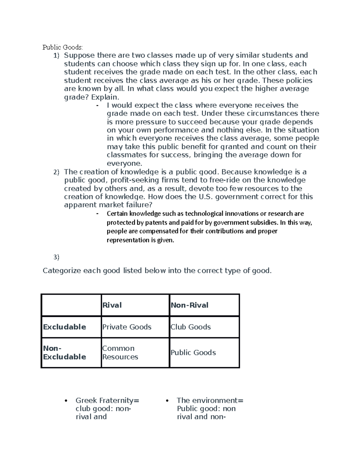 Public Goods Problem Set - EC 201 - University of Oregon - Studocu