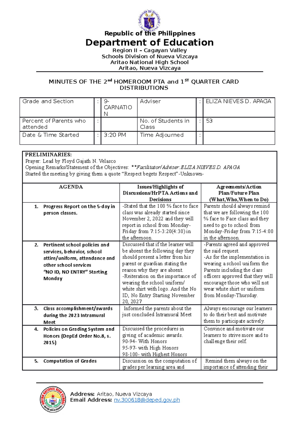 HPTA Minutes OF Meeting - Department of Education Region II – Cagayan ...