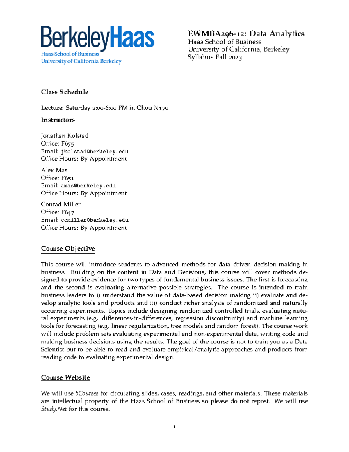 Data Analytics Syllabus Ewmba 102323 - EWMBA 296 - 12 : Data Analytics ...