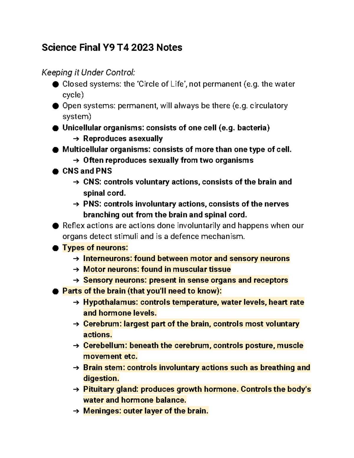 Science Final Yr 9 T4 2023 Notes - Science Final Y9 T4 2023 Notes ...