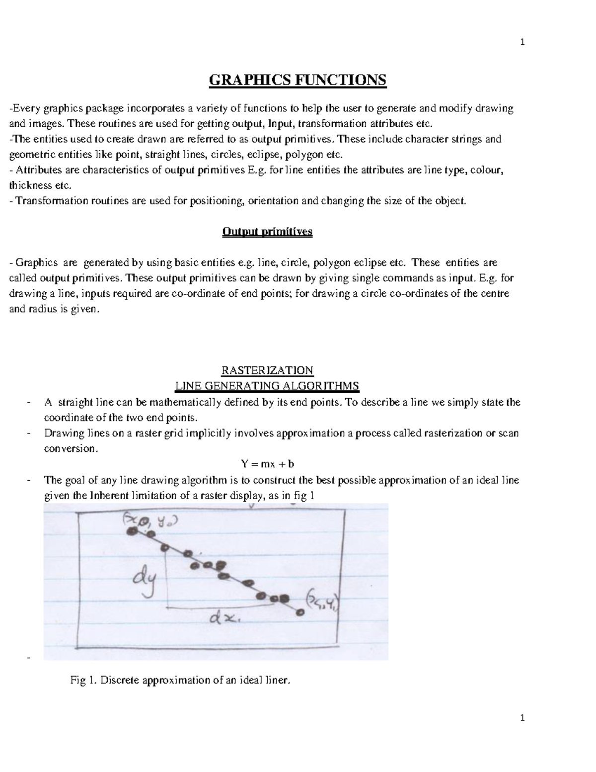Rasterization Class Notes - GRAPHICS FUNCTIONS -Every graphics package ...