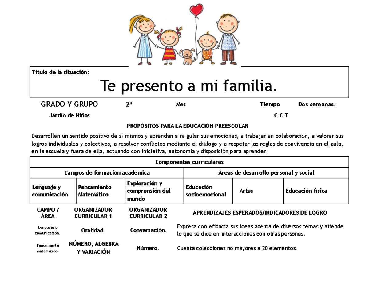 PLAN LA Familia PDF - holi - Título de la situación: Te presento a mi ...