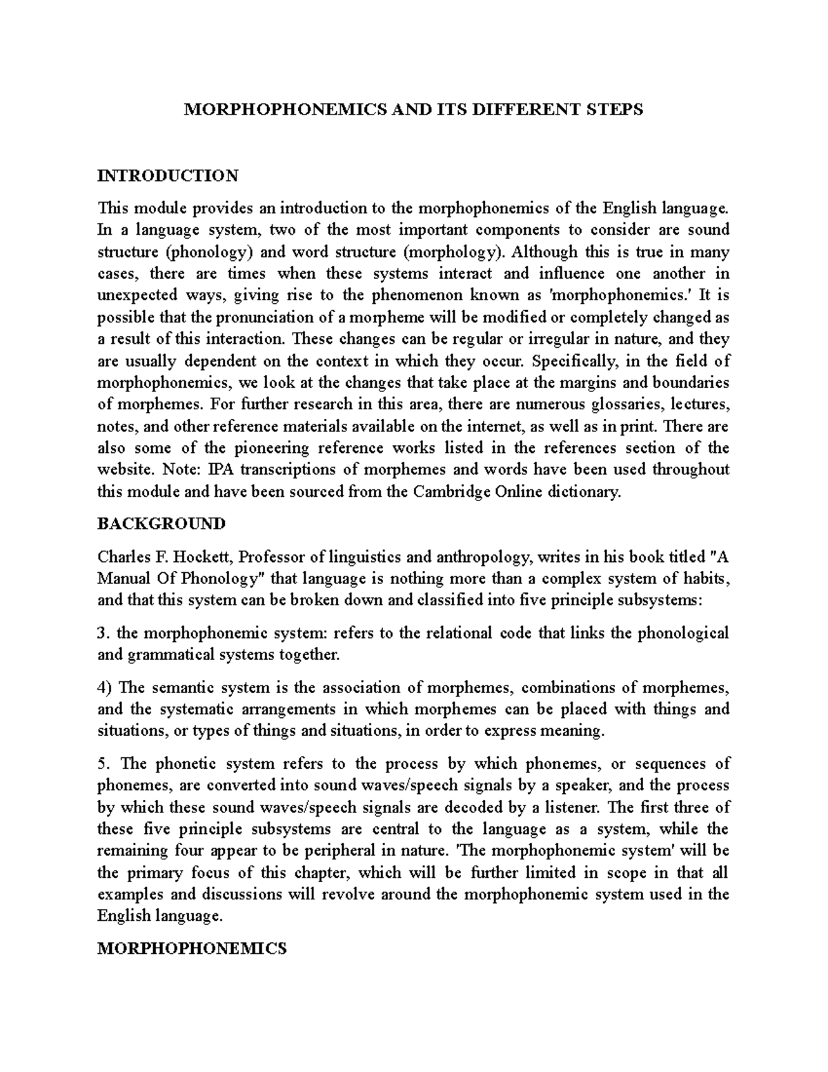 Morphophonemics AND ITS Different Steps - MORPHOPHONEMICS AND ITS ...