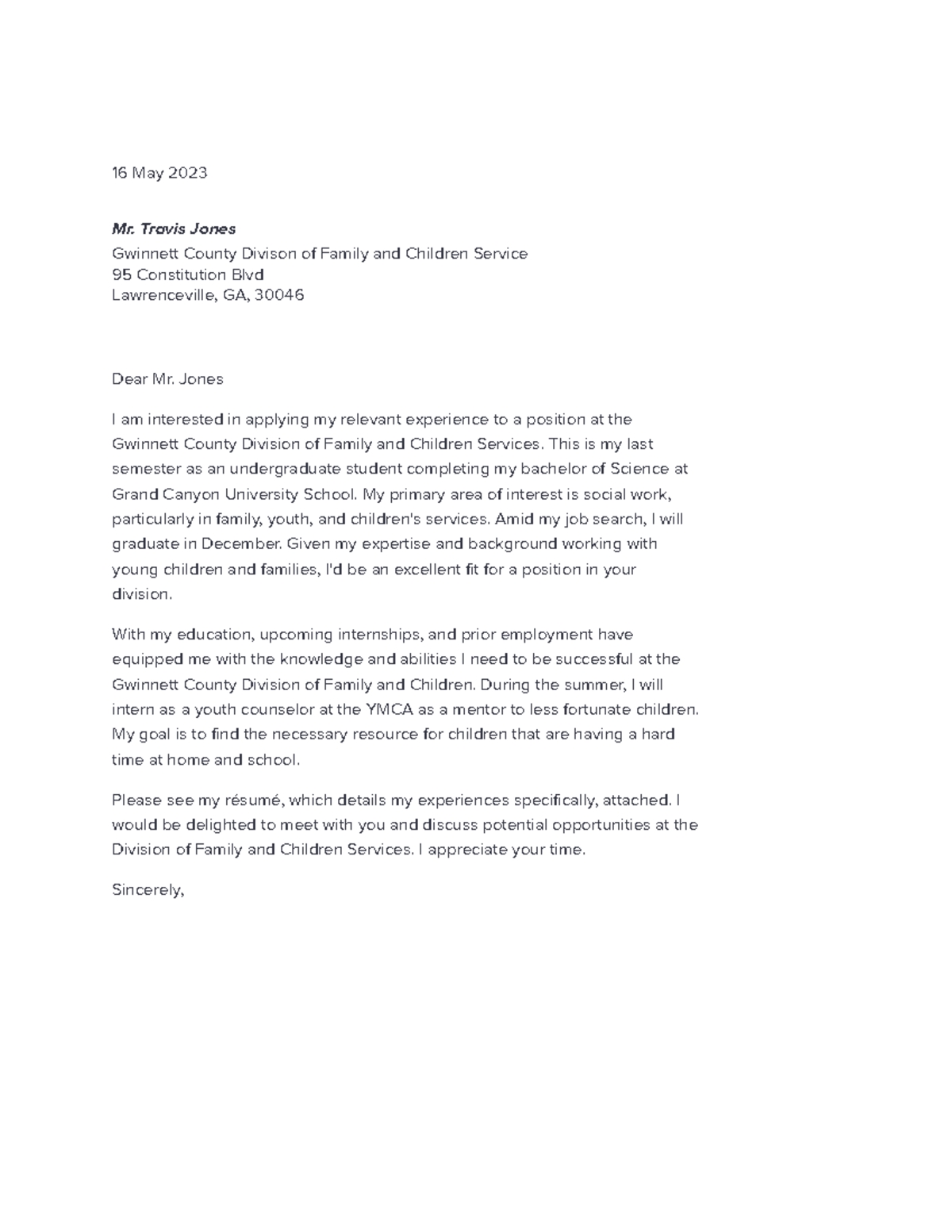 Cover Letter - vnjkml;' - 16 May 2023 Mr. Travis Jones Gwinnett County ...