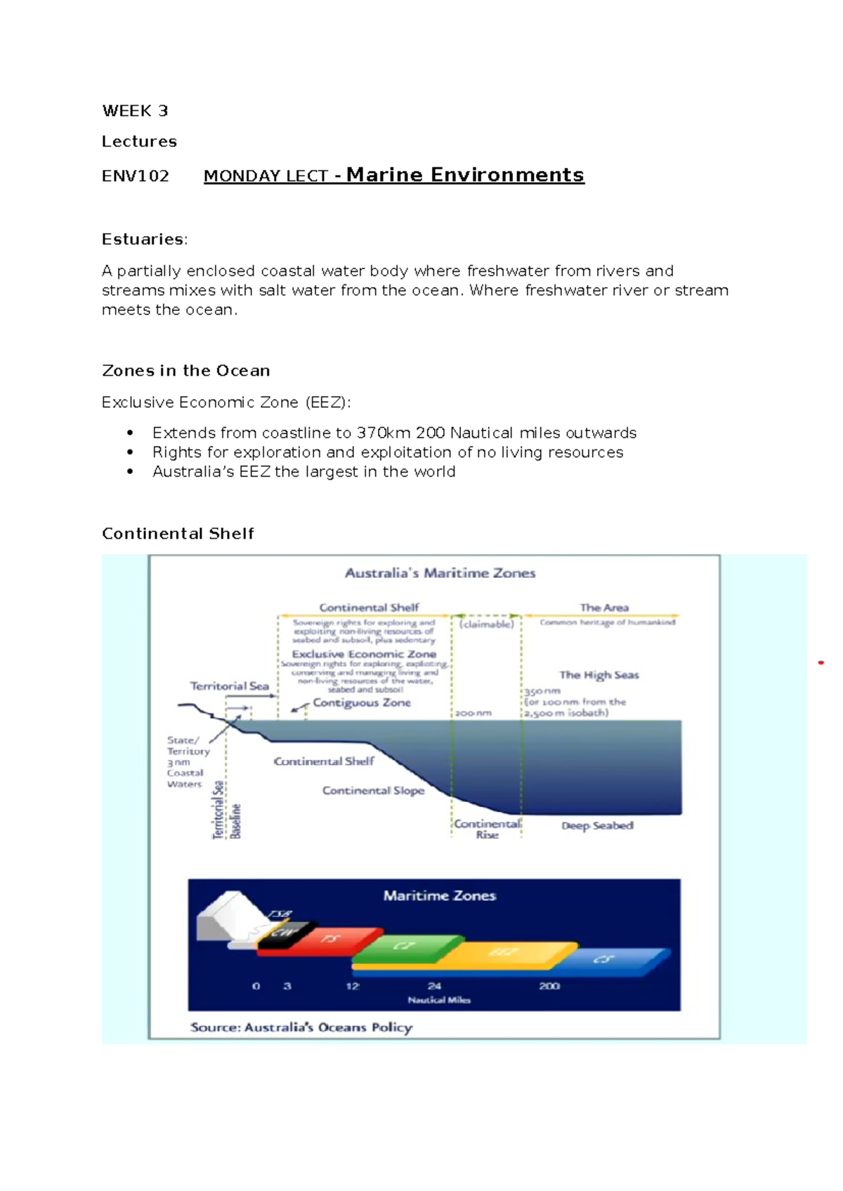 Week 3 monday Lecture and rest of week 3 lectures - WEEK 3 Lectures ENV102 MONDAY LECT - Marine ...