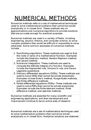 Numerical Methods - NUMERICAL METHODS Numerical methods refer to a set ...