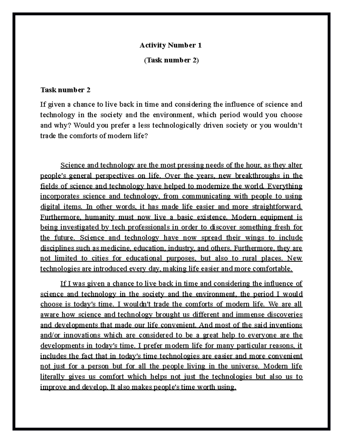 GEd 109 Science, Technology and Society Activity 1 - Activity Number 1 (Task number 2) Task ...