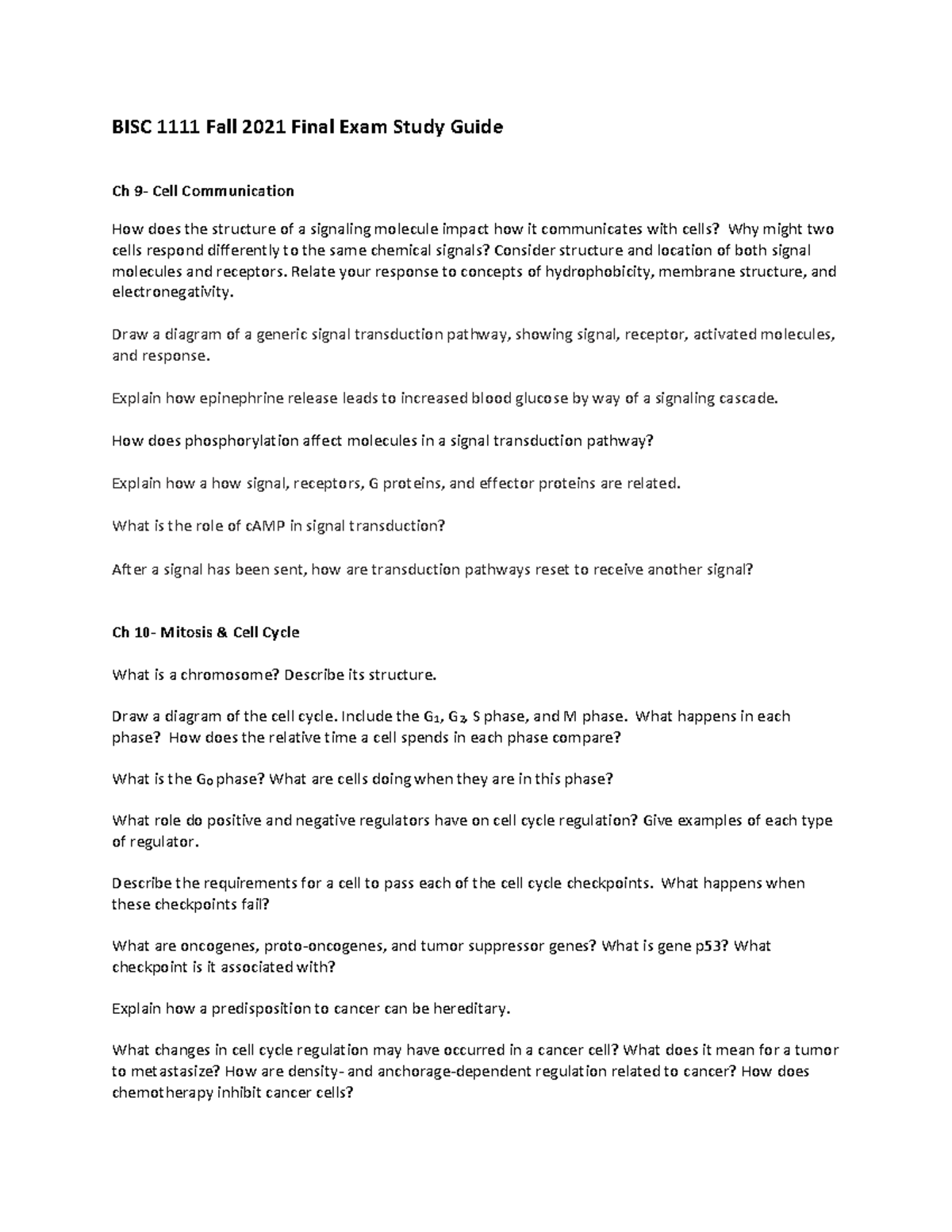 BISC 1111 Final Exam Study Guide 2021 - BISC 1111 Fall 2021 Final Exam ...