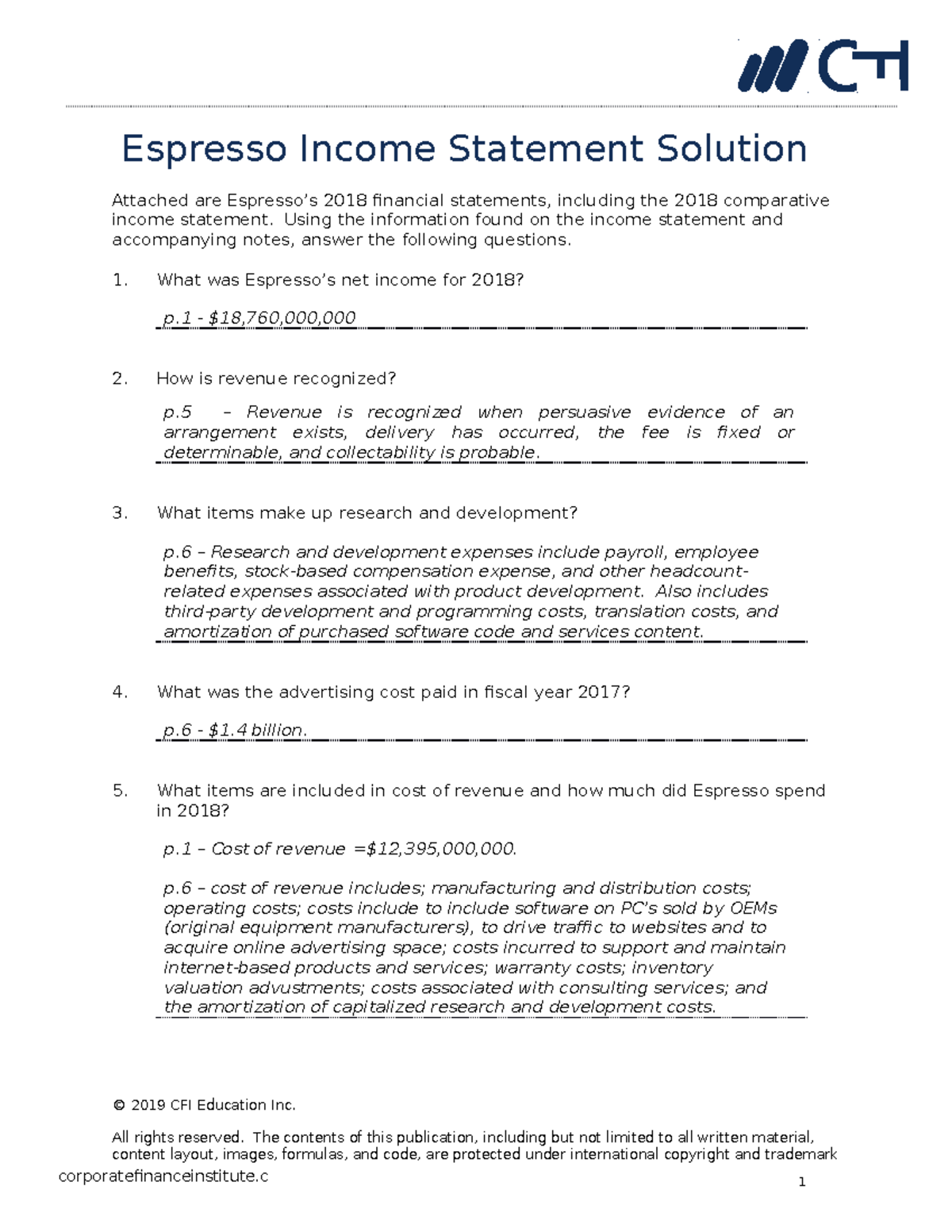 Espresso Software Income Statement Solution - Espresso Income Statement ...