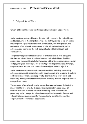 Professional Social Work - The profession of social work was founded on ...
